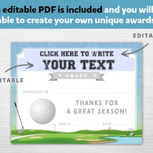 Editable Golf Award Certificates, Award Ceremony Certificates ...