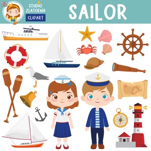 Sailor Clipart Nautical Graphics Ship Yacht Sailboat Clipart Captain ...