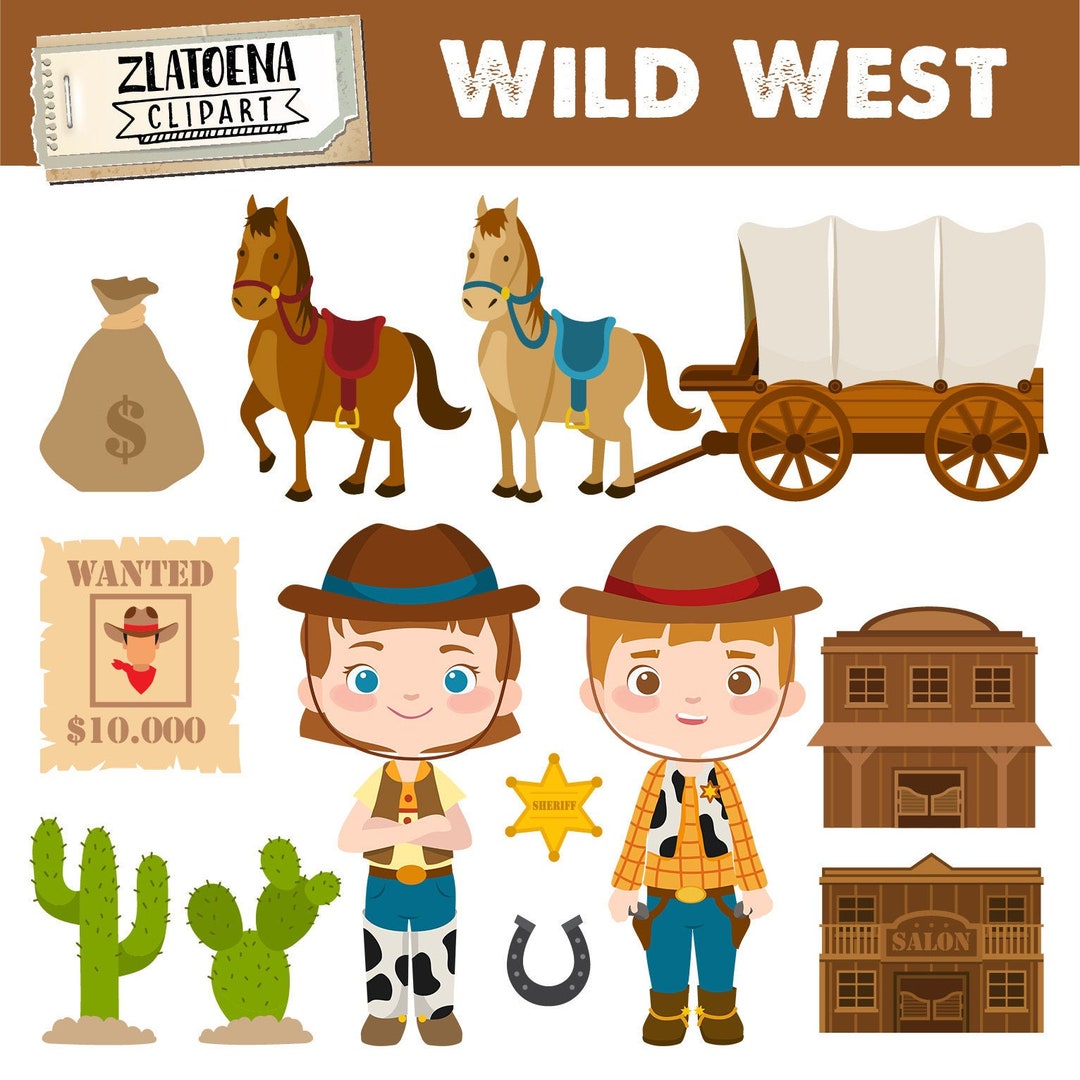 Wild West Digital Clipart Cowboy Clip Art Cowgirl Graphics - Etsy