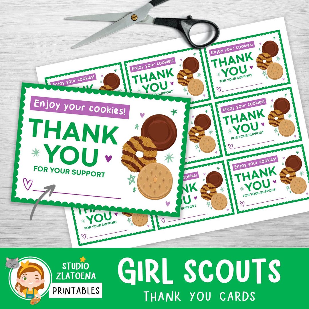 Girl Scout Cookie Thank You Card, Girl Scout Cookie Tag, Cookie Sales ...