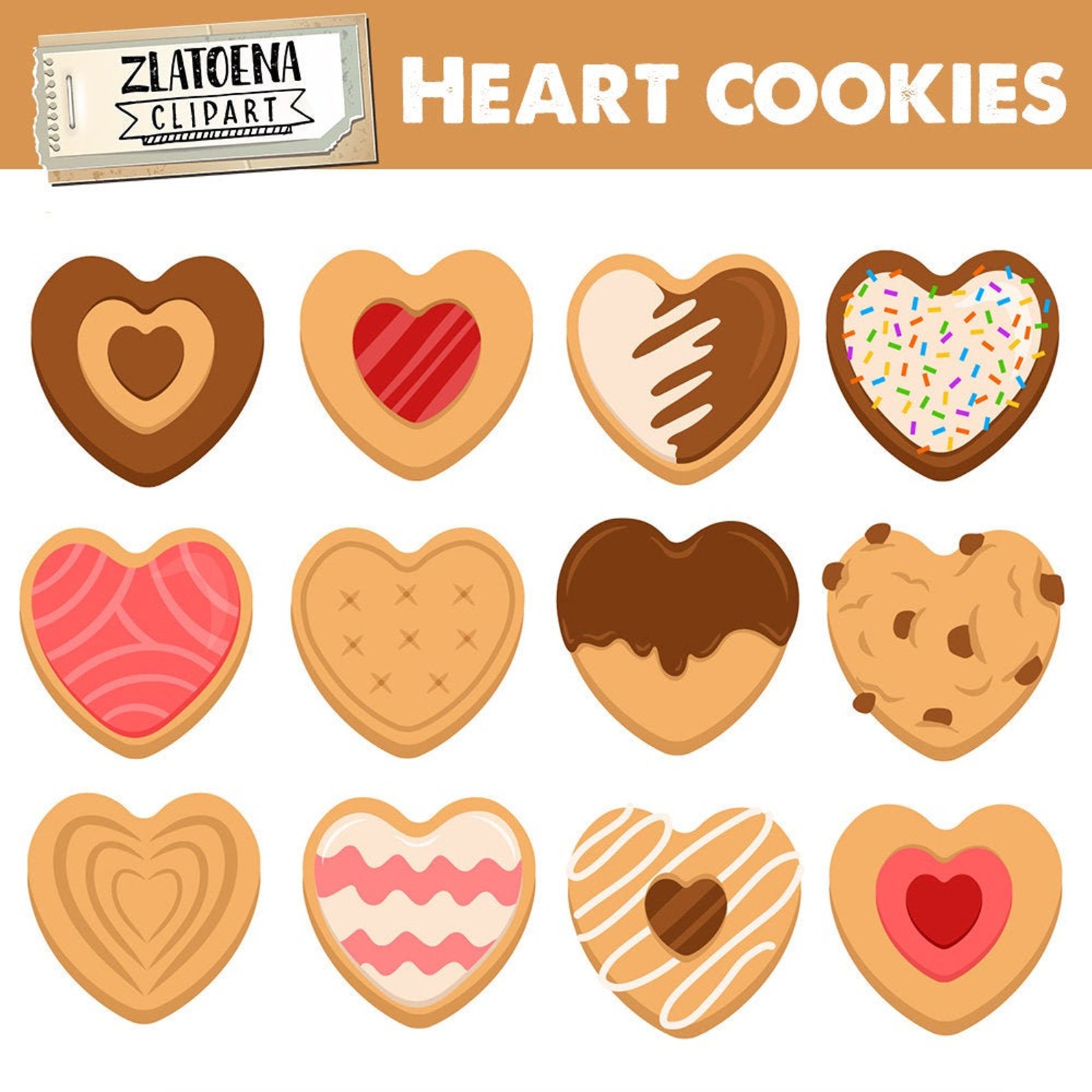 Heart Cookies Clip Art Biscuits Clip Art Cookies Clipart Set - Etsy