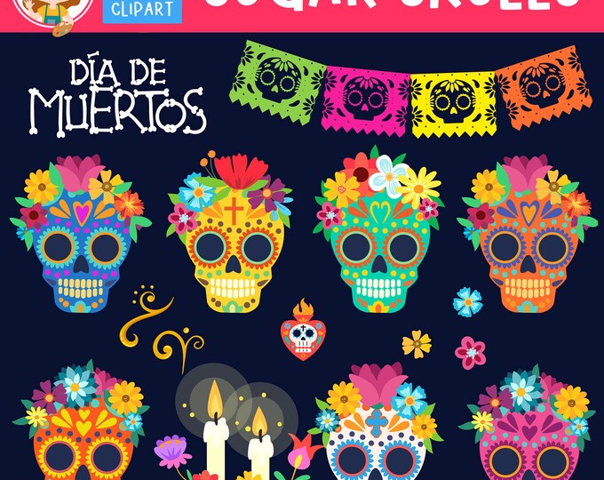 Día de la muerta clip art Dia de los Muertos gráficos Fiesta clipart ...