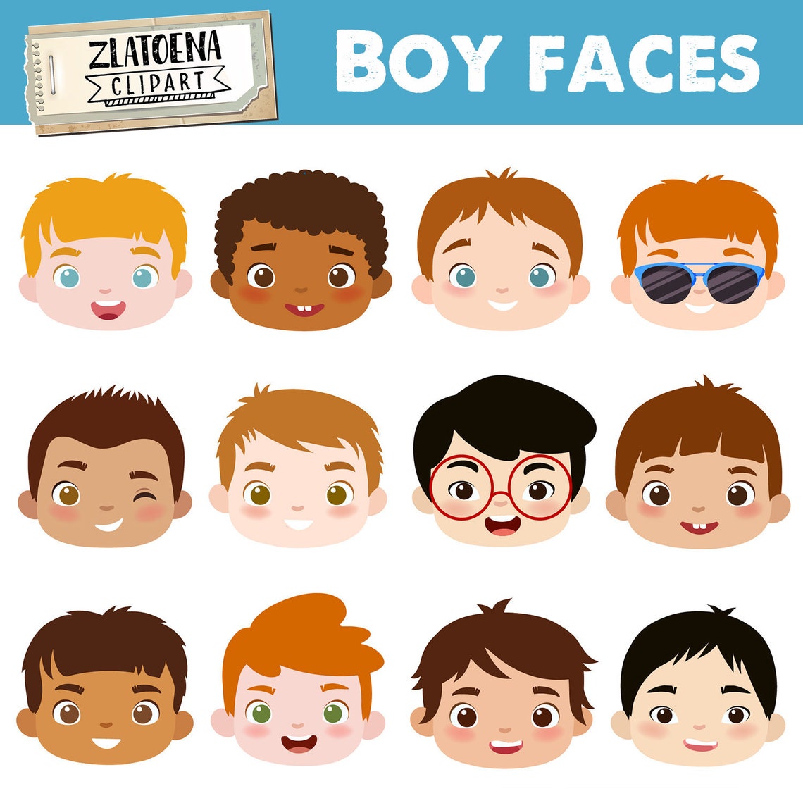 Cute Boy Faces Clipart Kids Faces Digital Clipart Cute Kids - Etsy