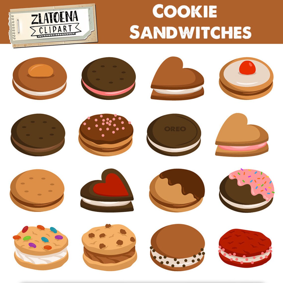 Cookies Clipart Set Cookie Clip Art Cookie Sandwich Digital | Etsy