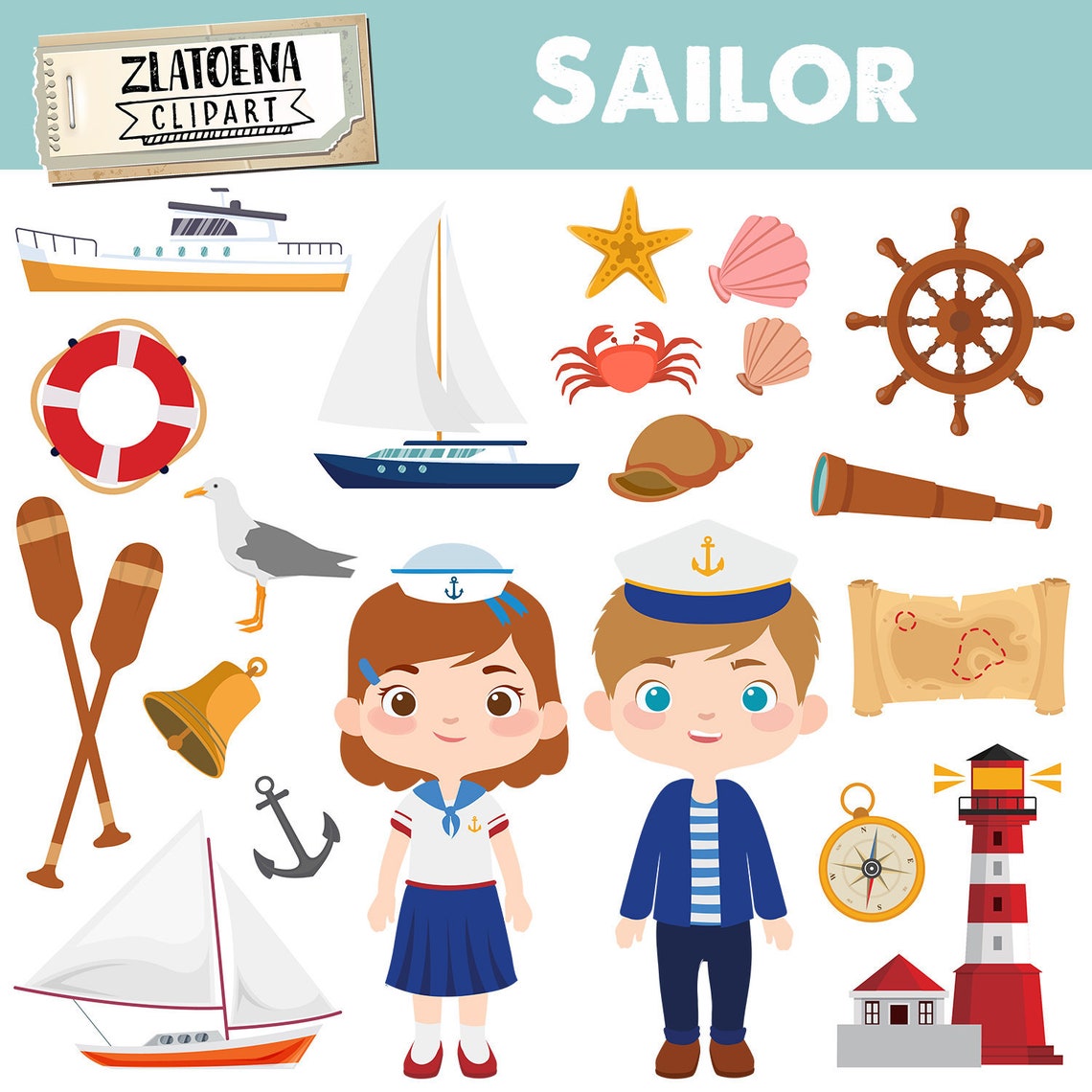 Sailor Clipart Nautical Graphics Ship Yacht Sailboat Clipart - Etsy