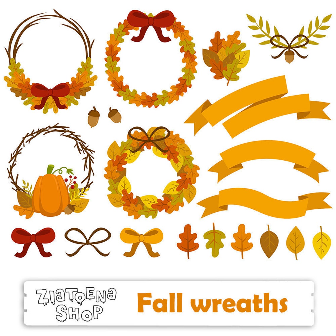 Fall Wreath Clip Art Autumn Wreath Vector Graphics Leaf Leaves - Etsy