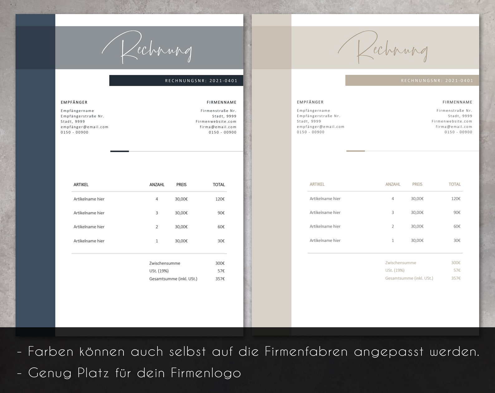 Invoice Template, Professional Invoice Template German for Word and ...