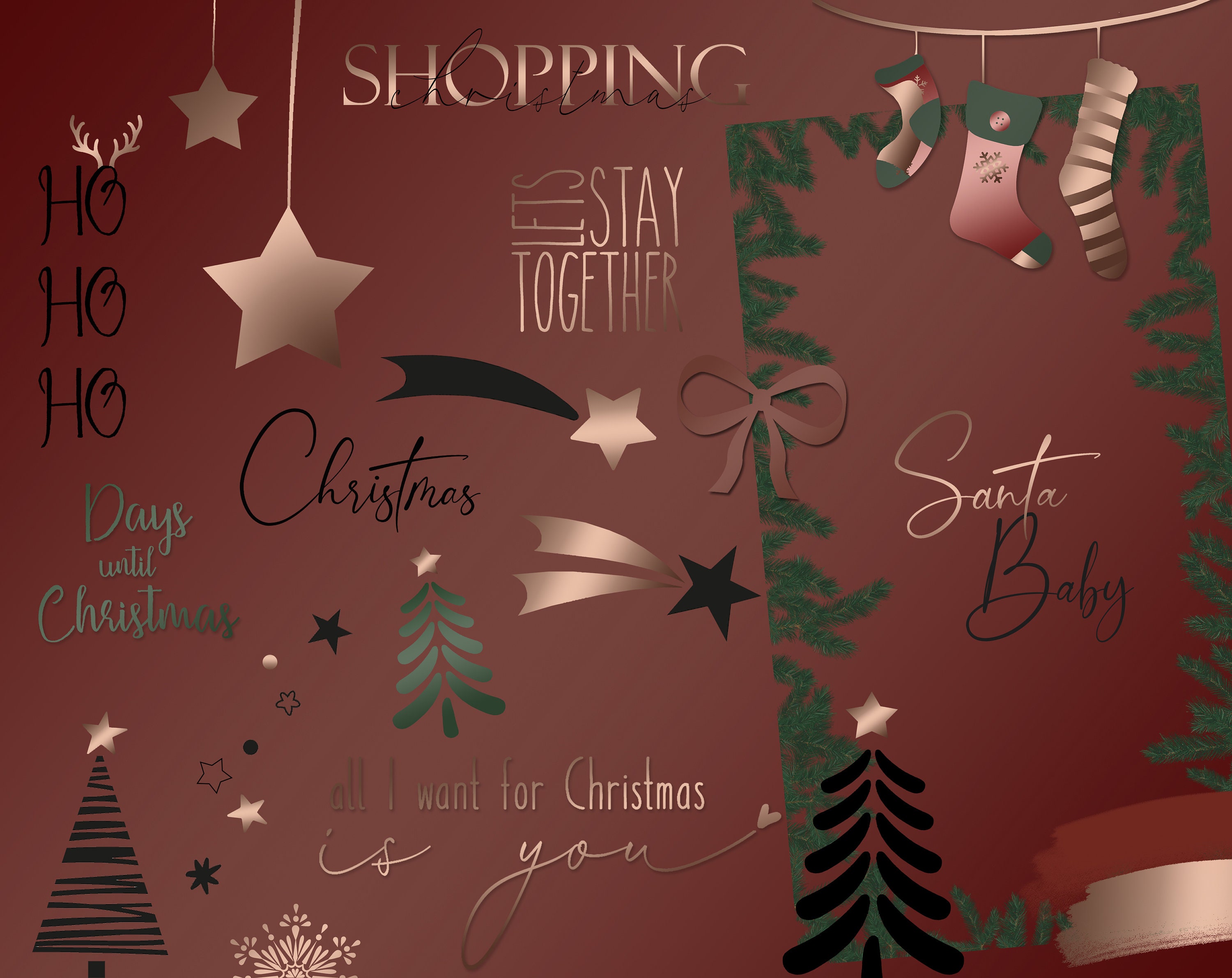 200 Christmas Instagram sticker XXL Pack Rose gold Snow | Etsy