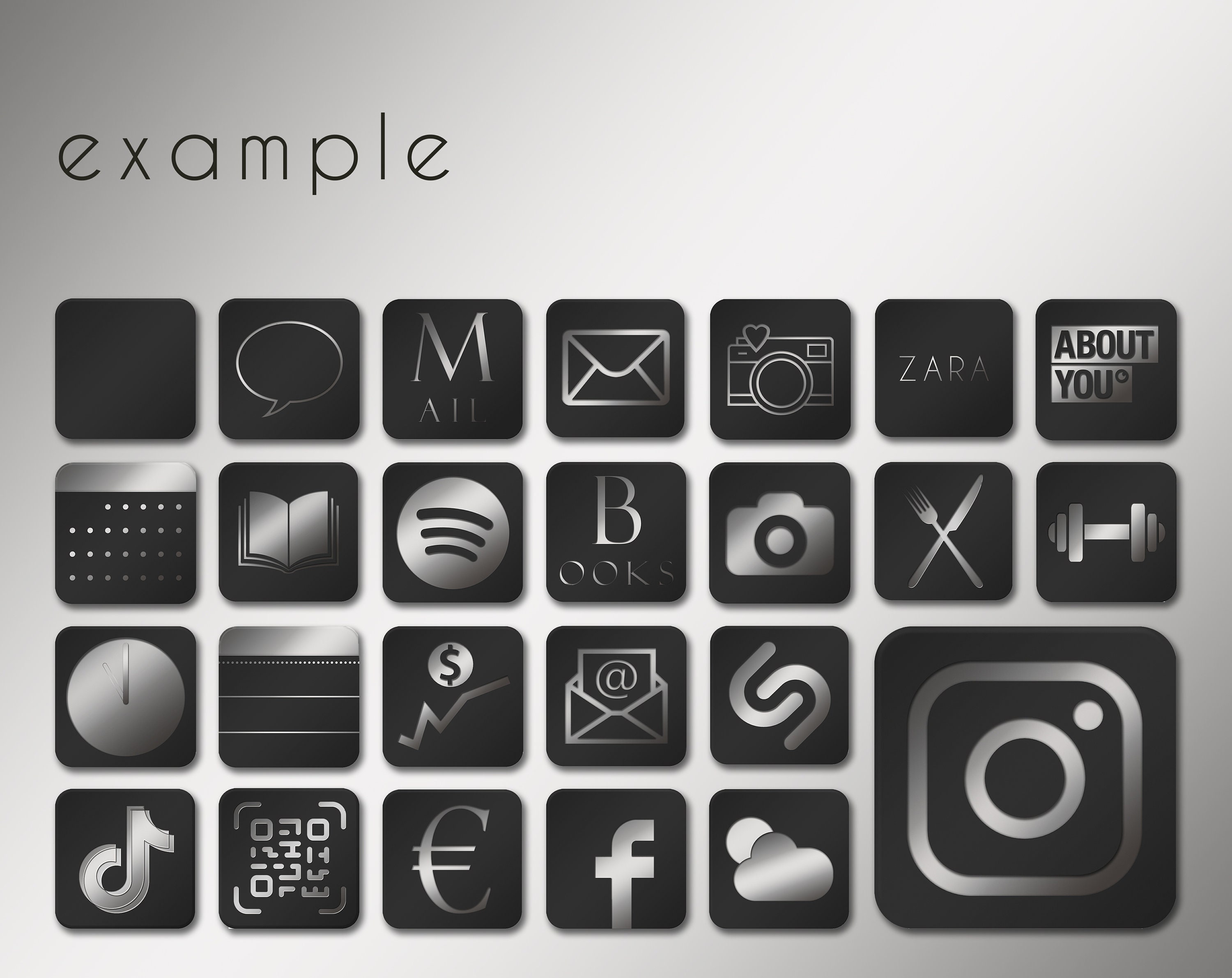 App Icons Black Silver 150 Premium Iphone Apple and Samsung | Etsy