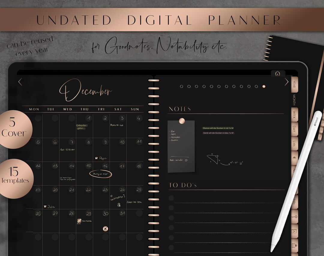 Undated Digital Planner Dark Mode , Goodnotes Planner, Notability ...