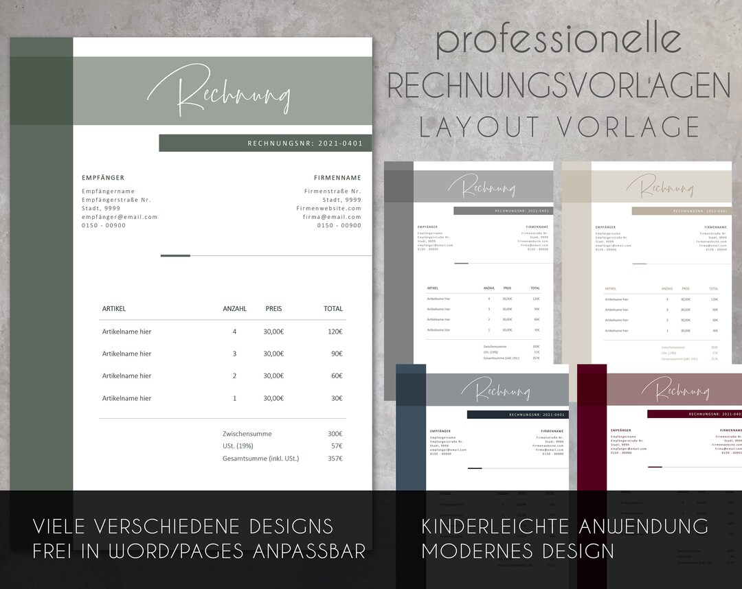 Invoice Template, Professional Invoice Template German for Word and ...