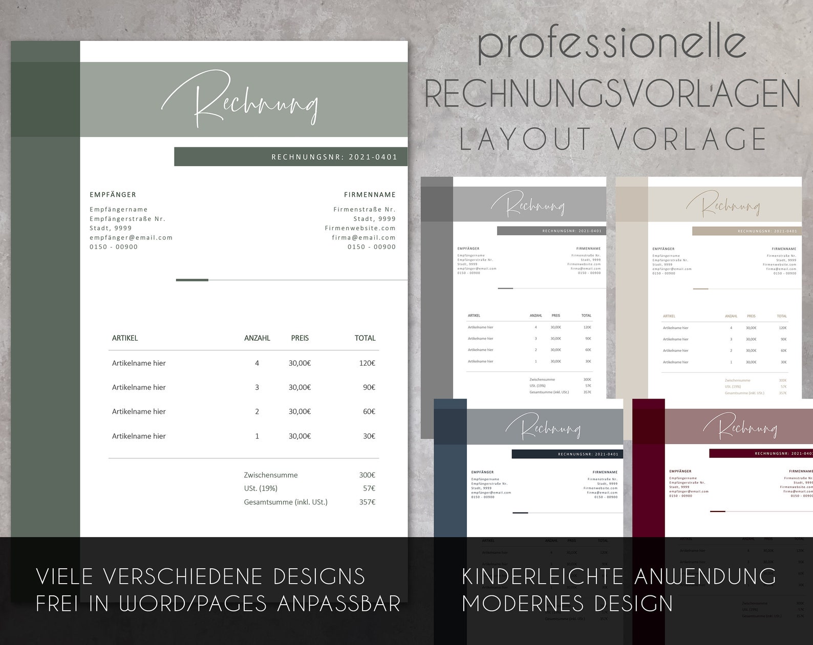 Invoice Template Professional Invoice Template German for - Etsy Canada