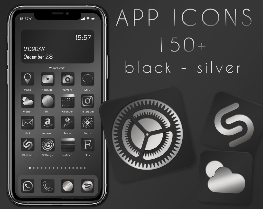 App Icons Black Silver | 150+ Premium iPhone Apple and Samsung App ...