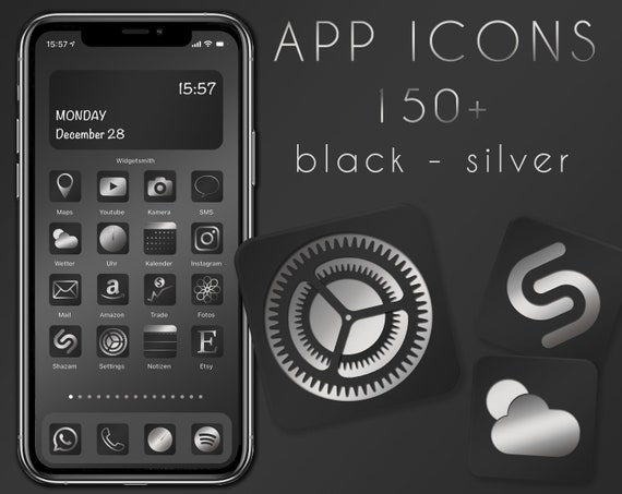 App Icons Black Silver 150 Premium Iphone Apple and Samsung | Etsy