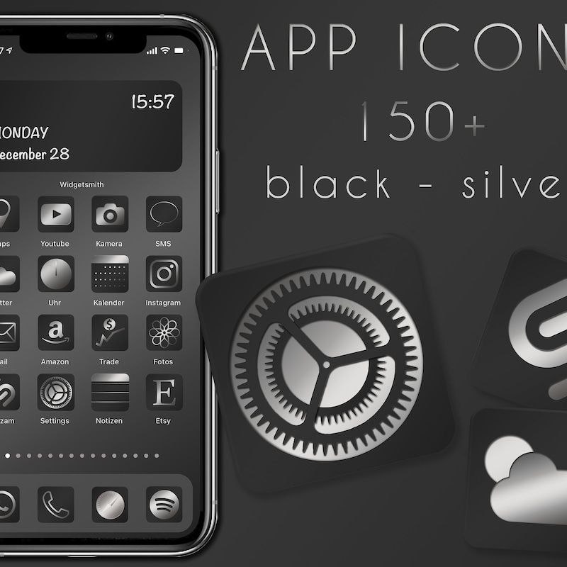 3d Black Icons for iPhone - Etsy