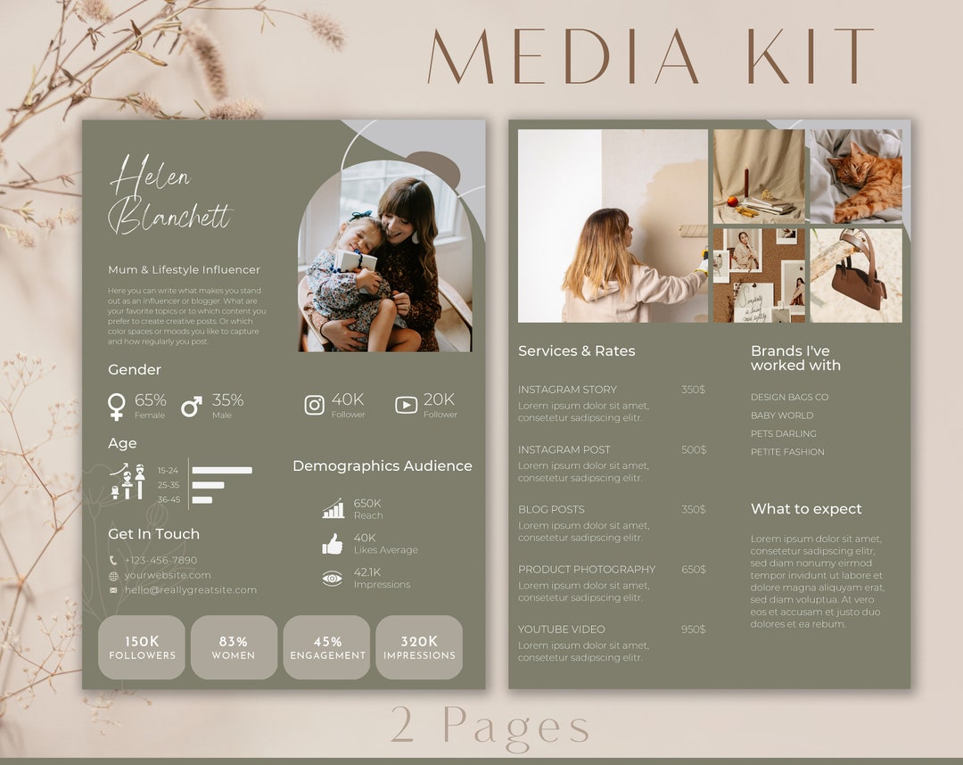 MEDIA KIT 2 Page Canva Template| Instagram Media Kit| Influencer Rate Sheet Template| Blogger ...