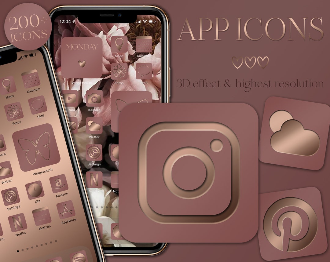 App Icons Rose Gold & Rose | 200+ Premium iPhone Apple and Samsung App ...
