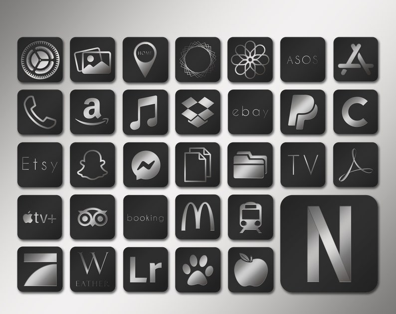 App Icons Black Silver 150 Premium Iphone Apple and Samsung | Etsy