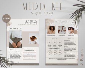 2 Page Media Kit Canva Template| Instagram Media Kit| Influencer Rate Sheet Template| Blogger ...