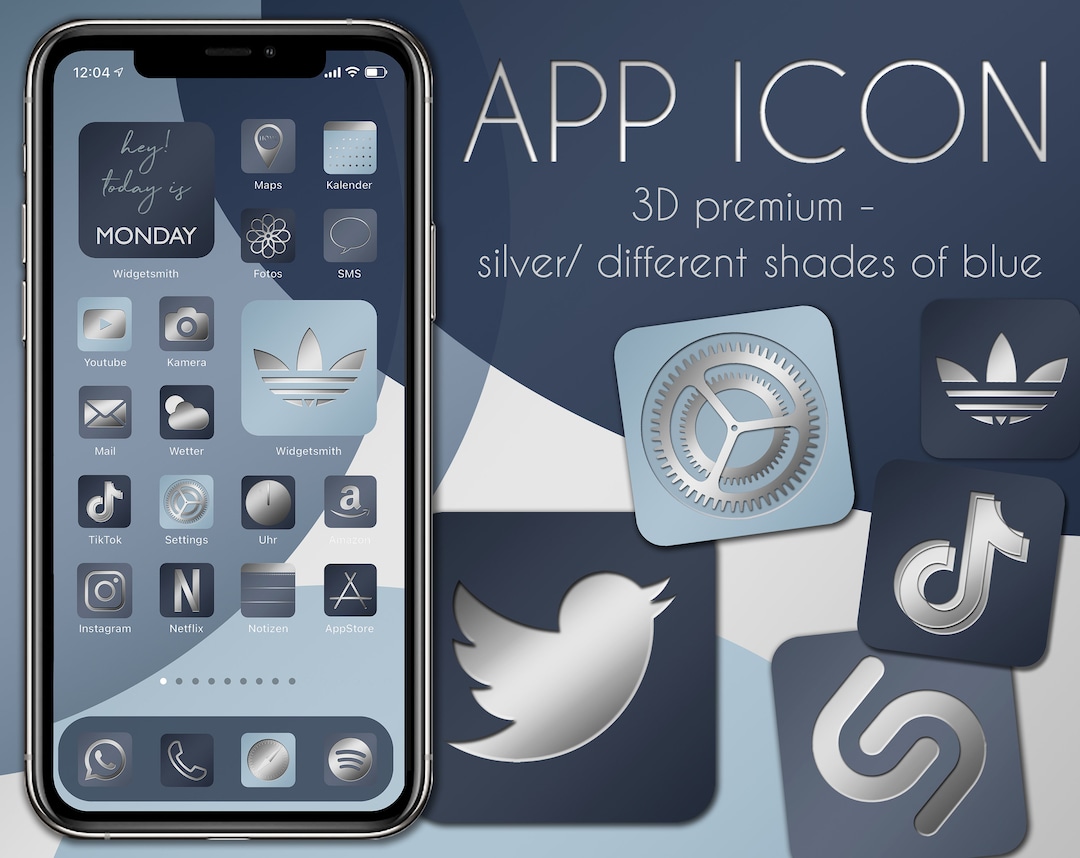 App Icons Blue & Silver Blue Silver | 200+ Premium iPhone Apple and ...