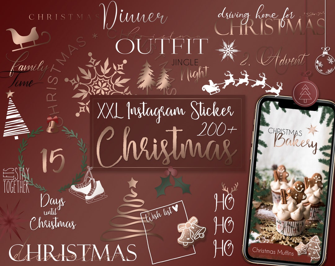 200+ Christmas Instagram Sticker XXL Pack | Rose Gold | Snow ...