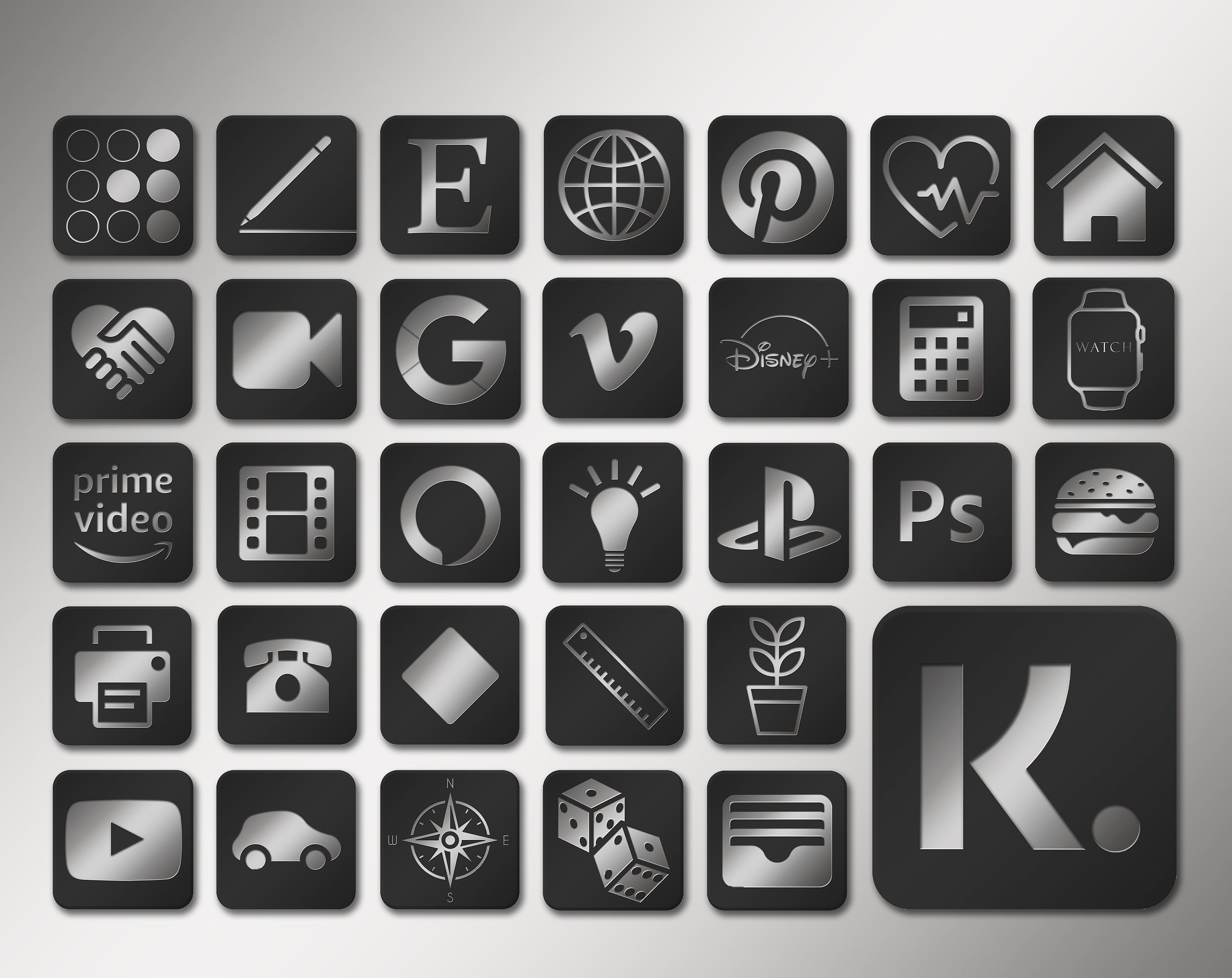 App Icons Black Silver 150 Premium Iphone Apple and Samsung - Etsy