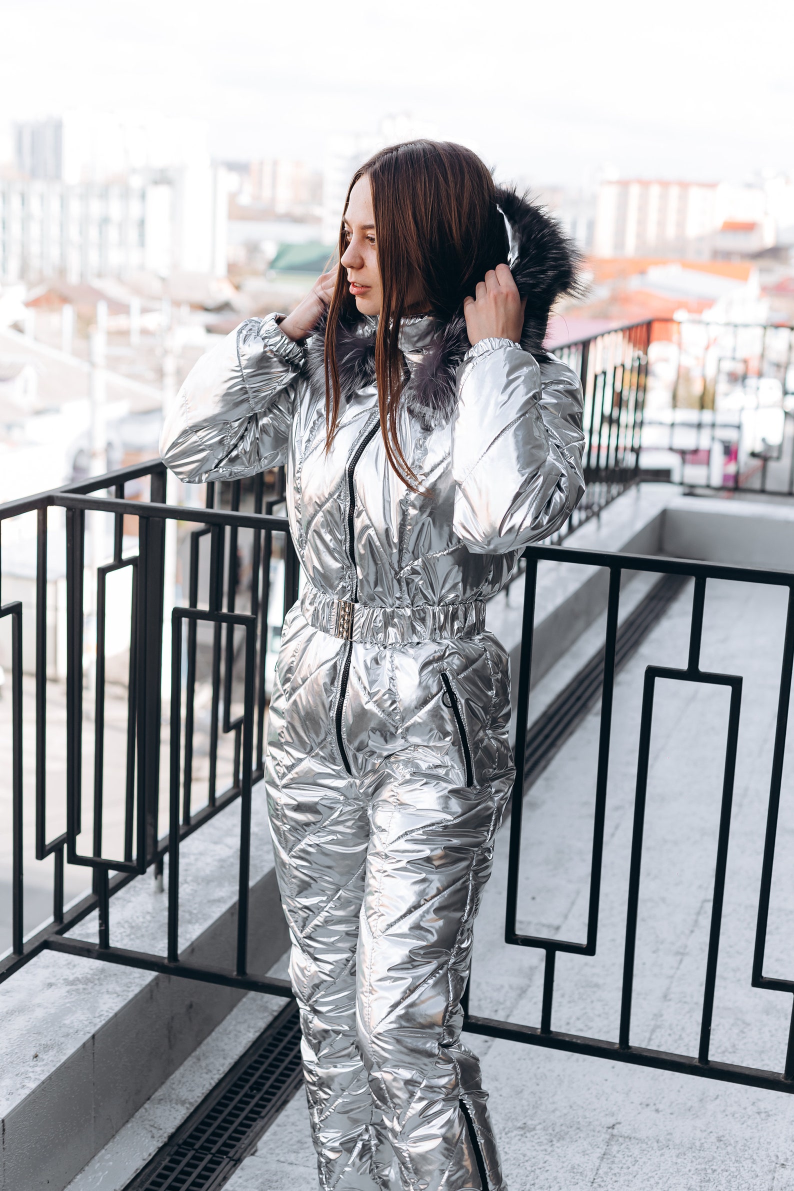 Custom Women's Silver Ski Jumpsuit: Tailored Ski Outfit With Eco-fur ...