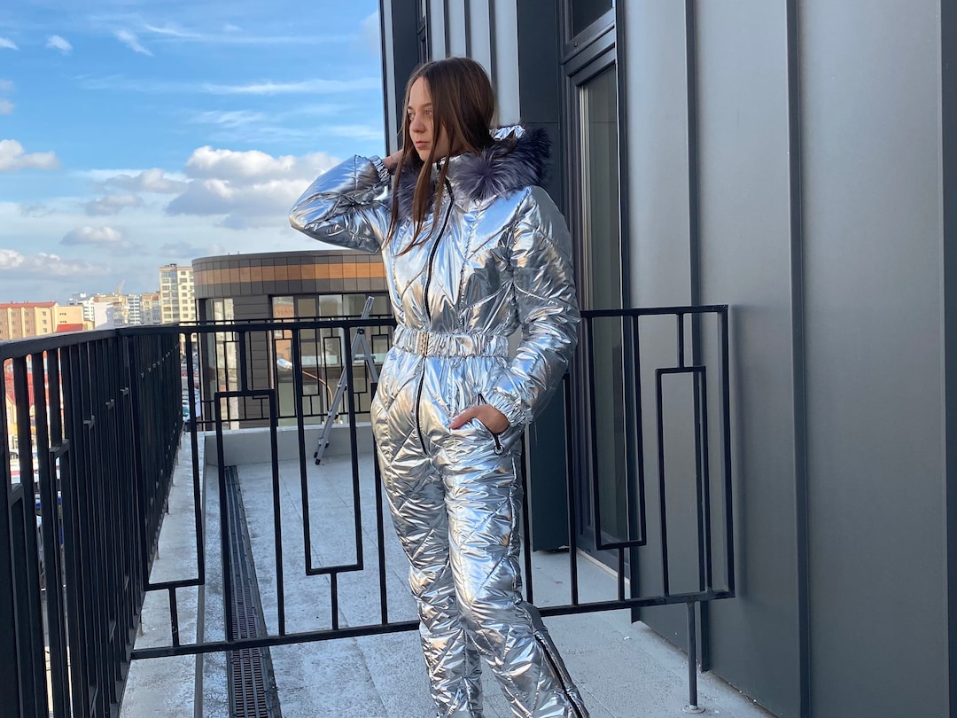 Custom Women's Silver Ski Jumpsuit: Tailored Ski Outfit With Eco-fur ...