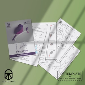 Pink Robin Papercraft Sculpture, DIY 3D Animal Wall Décor, PDF Template ...