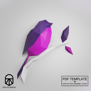 Pink Robin Papercraft Sculpture, DIY 3D Animal Wall Décor, PDF Template ...