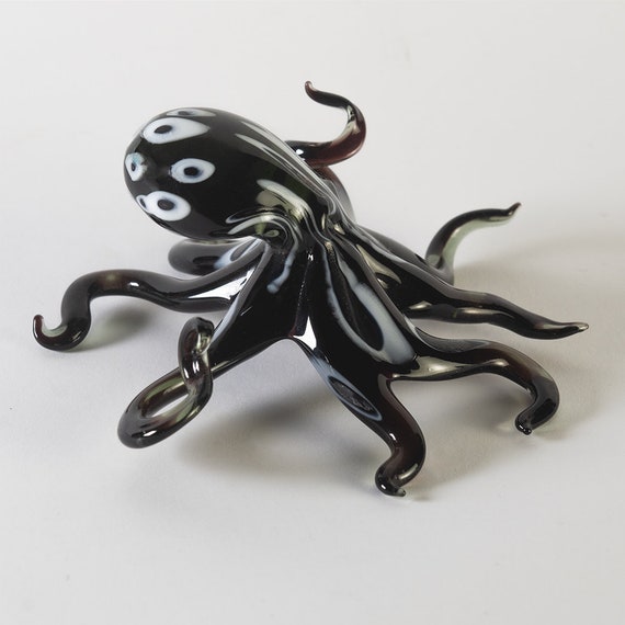 Glass Sculptures & Figurines Black Glass Octopus Figurine Blown Octopus ...
