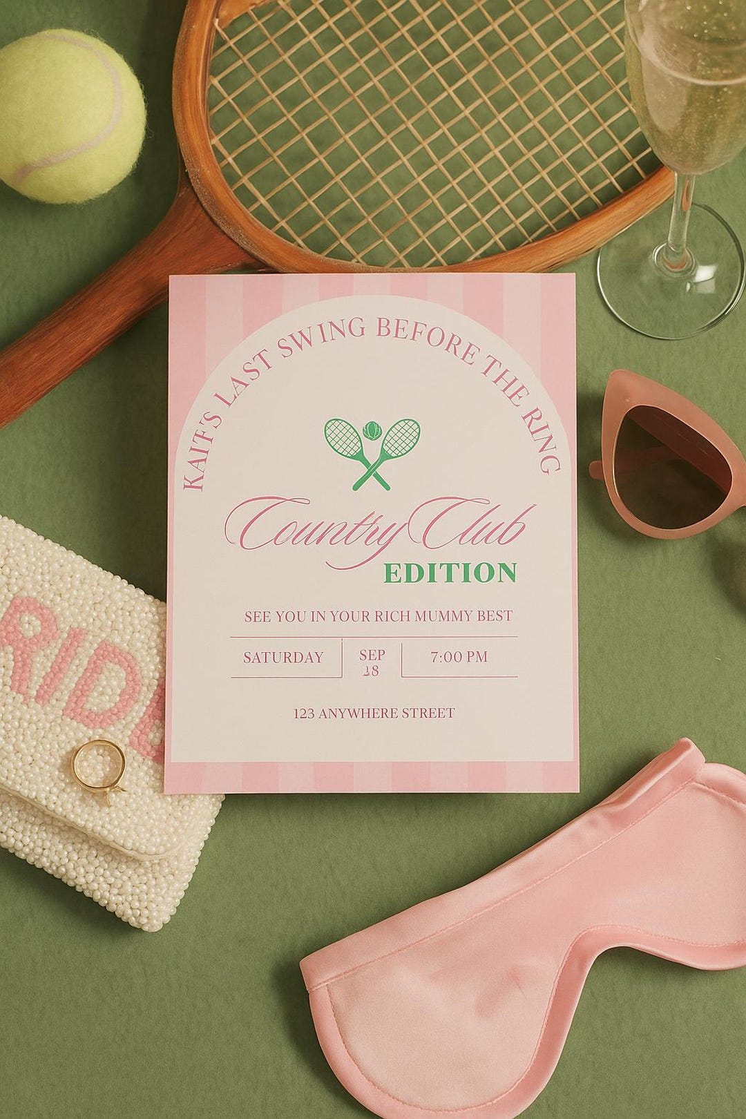 Editable Bachelorette Party Invitation | Country Club Theme | Tennis ...