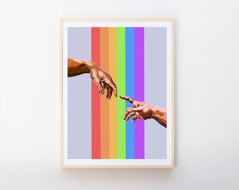 LGBT Print Love is Love Gay Pride Art, Retro Rainbow Flag Lesbian ...