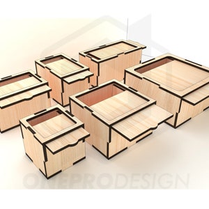Boxes With Slide Lid, 6 Different Size, 10cm Height, for 1/4" Wood ...