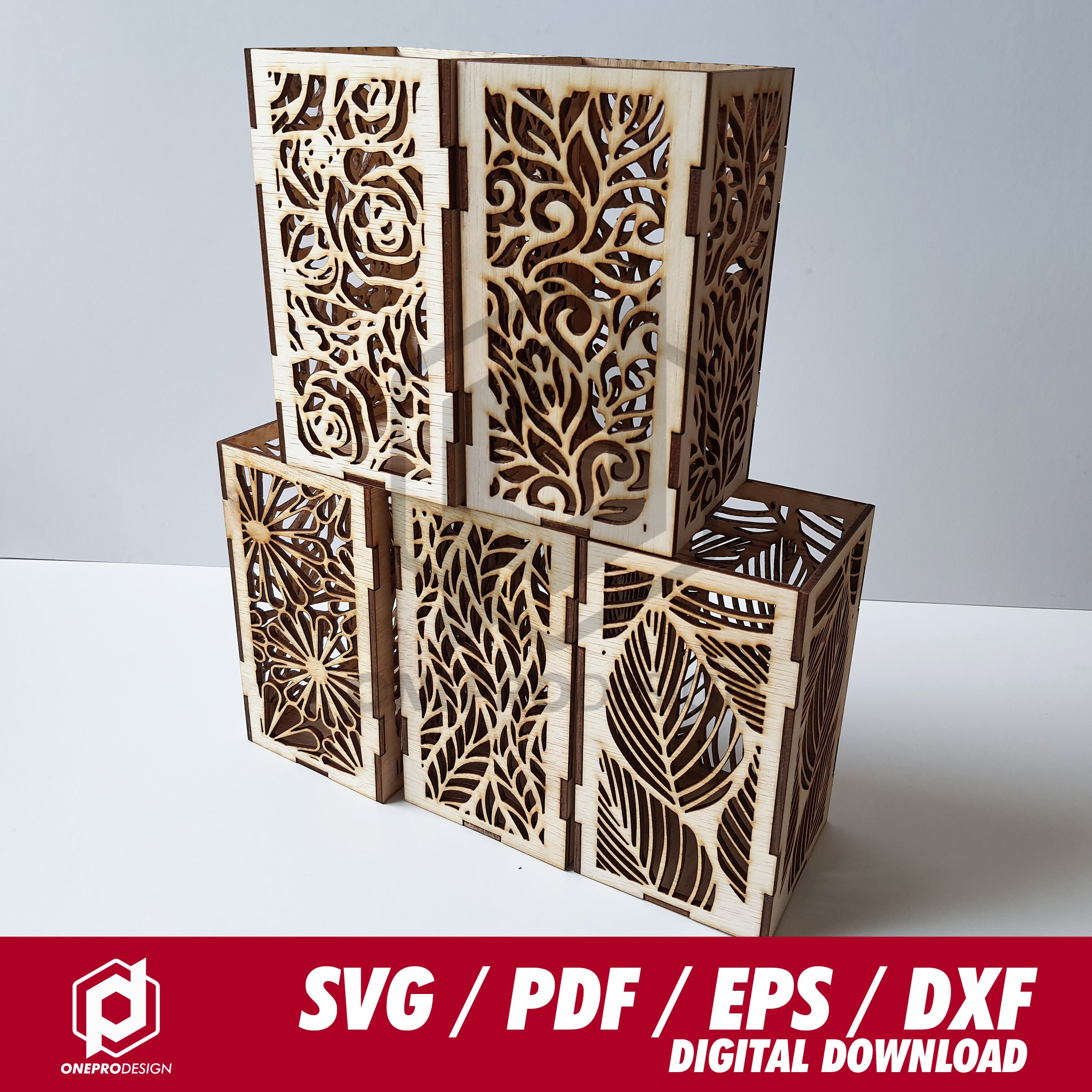 Pencil Holder 5 Designs Svg / Pdf / Eps / Dxf Laser Cut File - Etsy