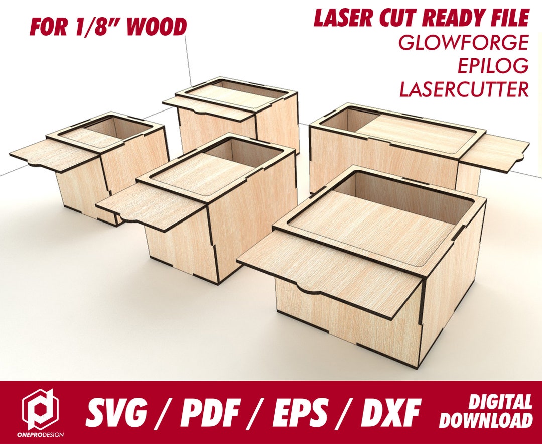 Boxes With Slide Lid, 5 Different Size, 10cm Height, for 1/8" Wood ...