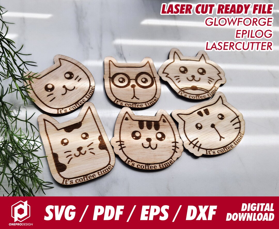 Cute Cat Coaster 6 Designs- Svg / Pdf / Eps / Dxf Laser Cut File ...