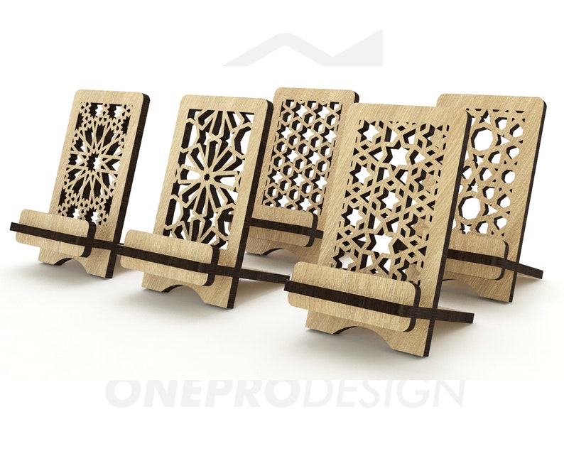 Phone Stand, 5 Different Geometric Design, for 1/8" and 1/4" Thk Wood ...