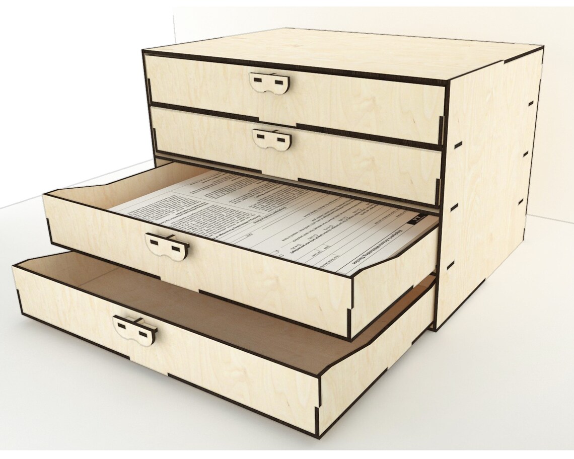 A4 Document Drawer, 4 Tiers, for 1/8" Wood - Svg / Pdf / Eps / Dxf ...