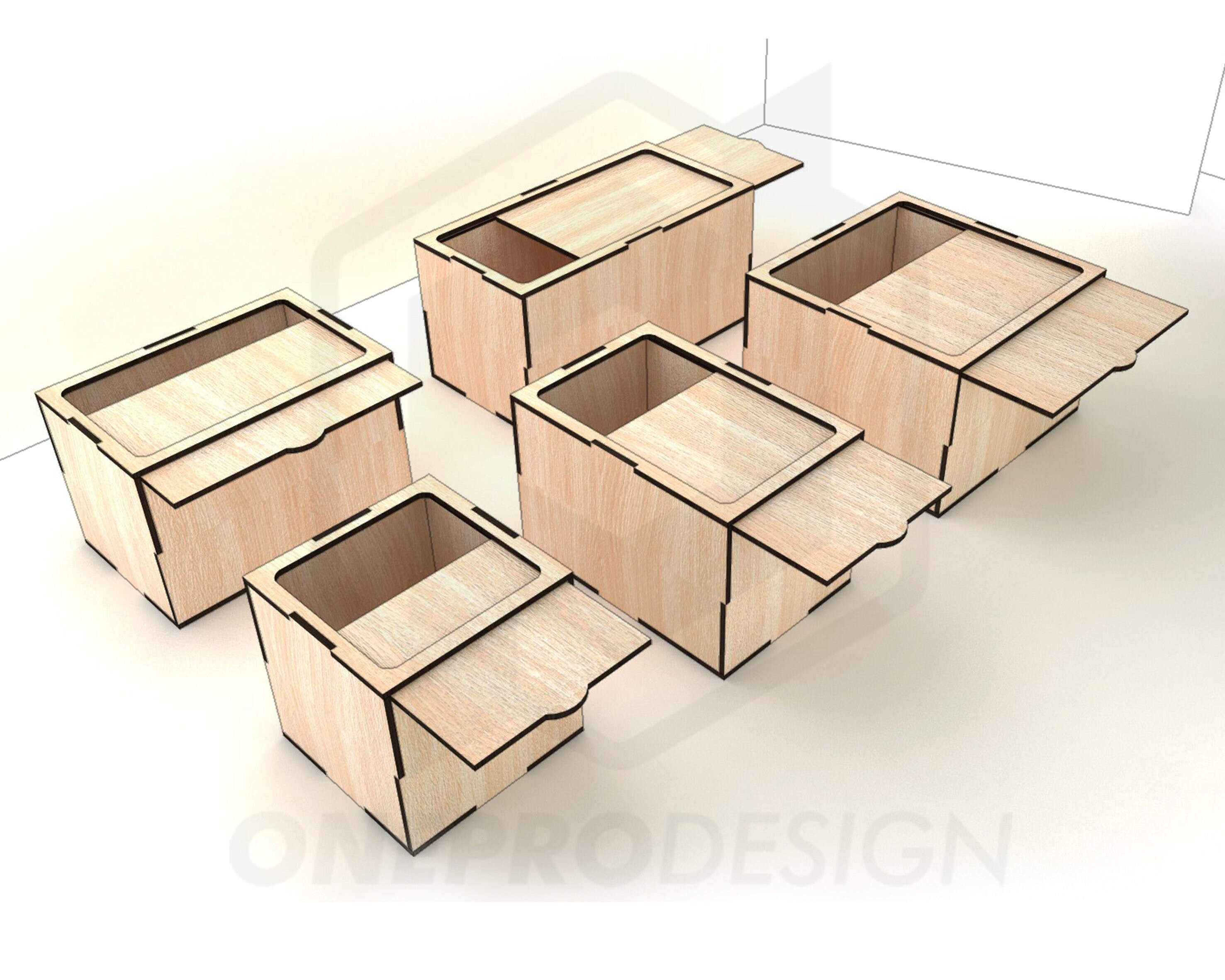 Boxes With Slide Lid, 5 Different Size, 10cm Height, for 1/8" Wood ...