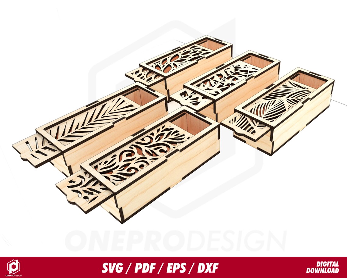 Boxes With Slide Lid, 5 Different Pattern, for 1/4" or 6.1mm Thk Wood ...