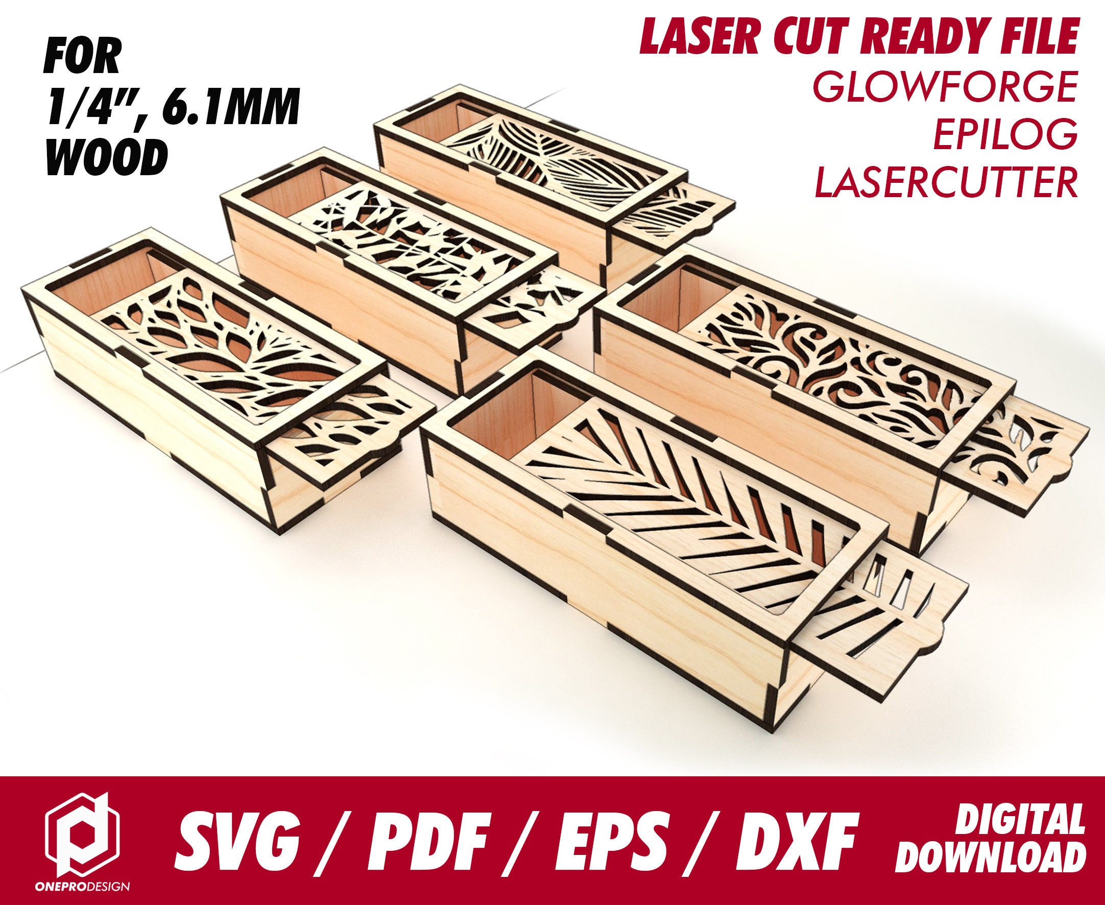Boxes With Slide Lid 5 Different Pattern for 1/4 or - Etsy