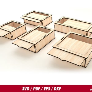Boxes With Slide Lid (new Design), 5 Sizes, for 1/8" Wood - Svg / Pdf ...