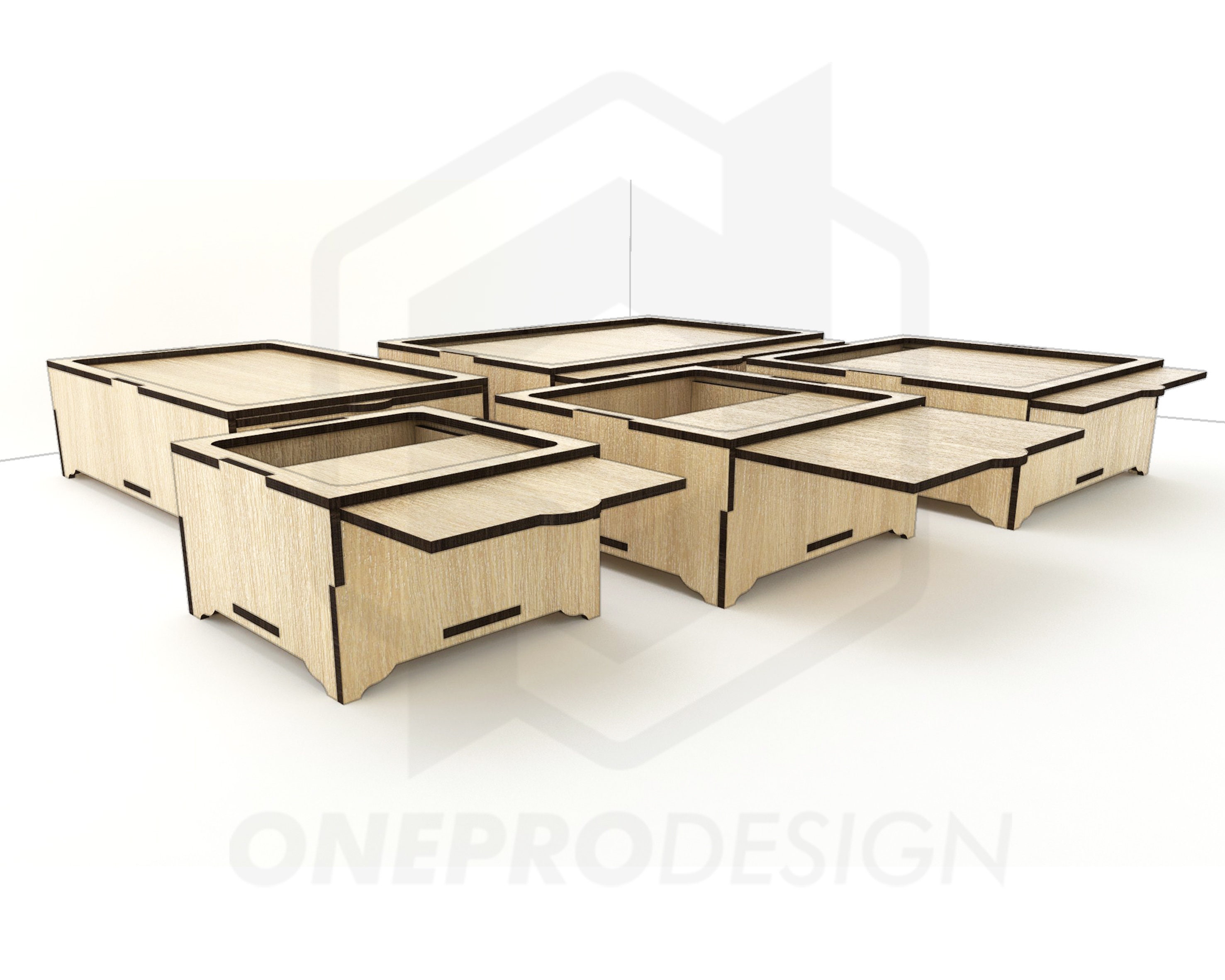 Boxes With Slid Lid With Leg, 5 Sizes, for 1/8" or 3.1mm Thk Wood - Svg ...