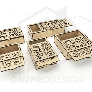 Boxes With Slide Ornament Lid, 5 Sizes, for 1/8 or 3.1mm Thk Wood Svg ...