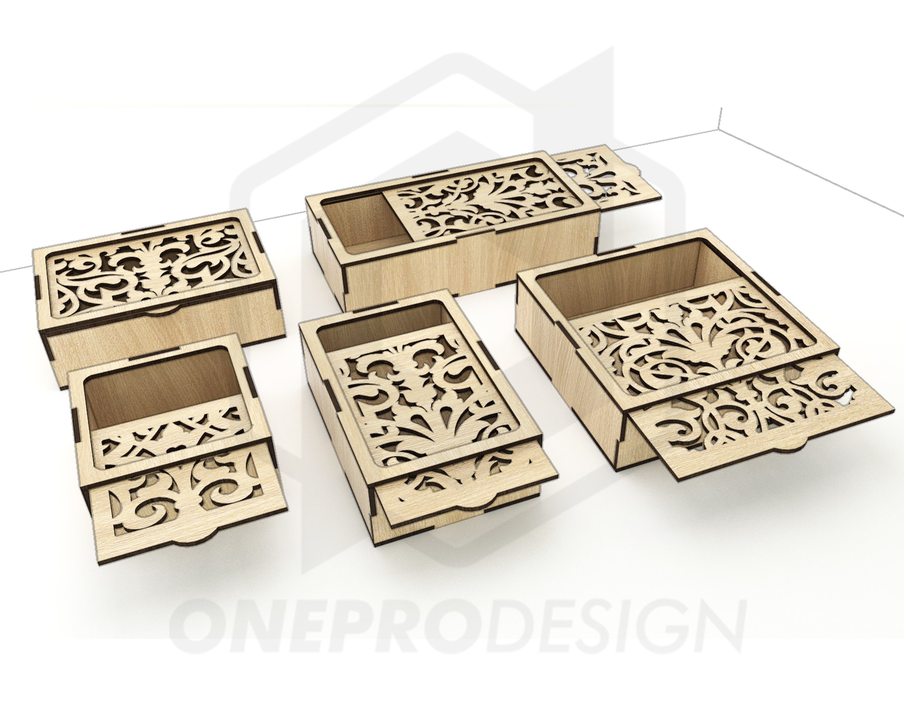 Boxes With Slide Ornament Lid, 5 Sizes, for 1/8" or 3.1mm Thk Wood ...