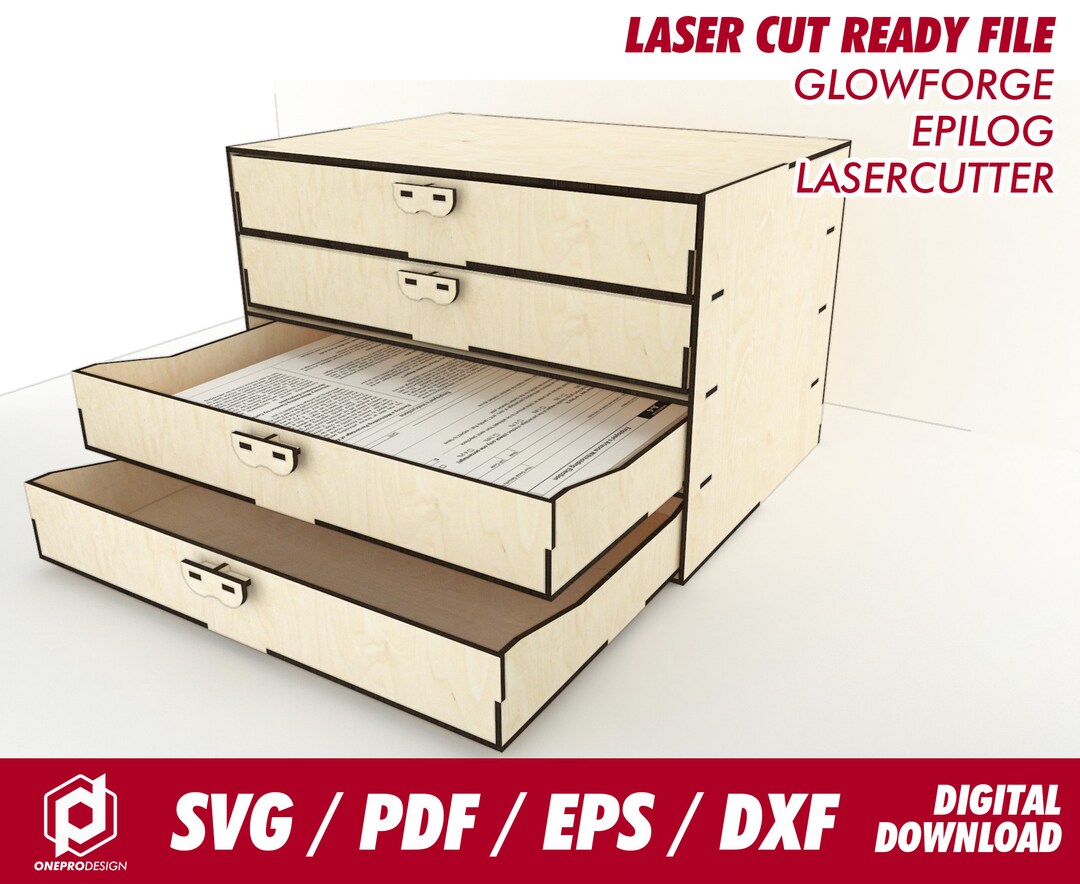A4 Document Drawer, 4 Tiers, for 1/8" Wood - Svg / Pdf / Eps / Dxf ...