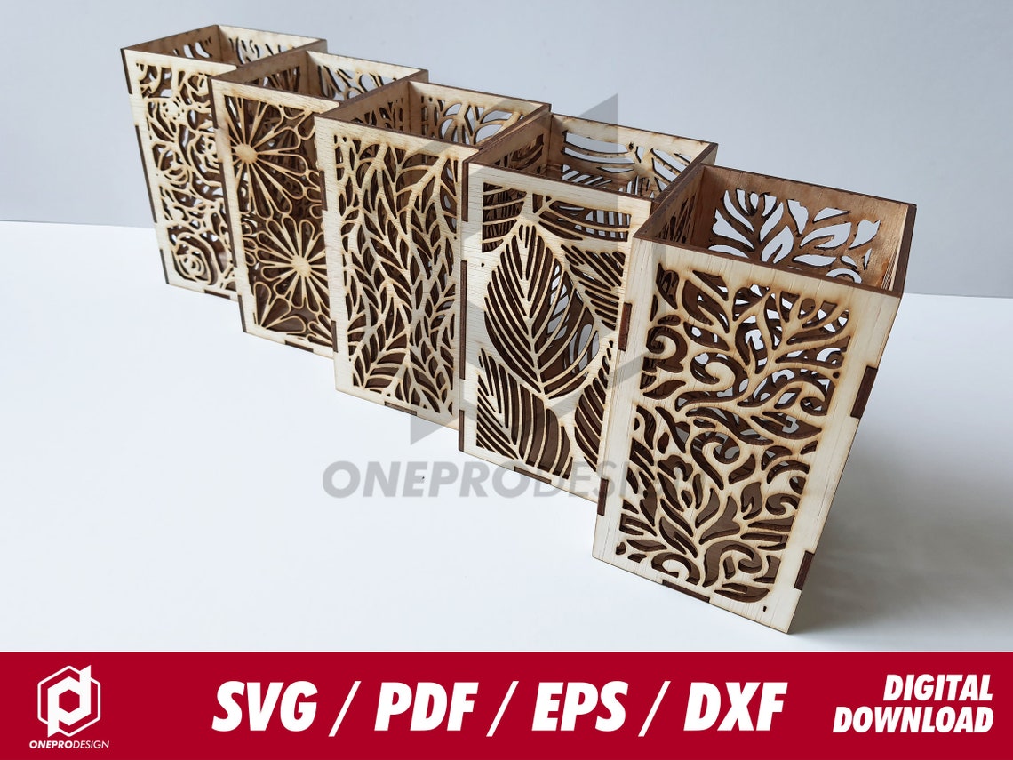 Pencil Holder 5 Designs Svg / Pdf / Eps / Dxf Laser Cut File - Etsy