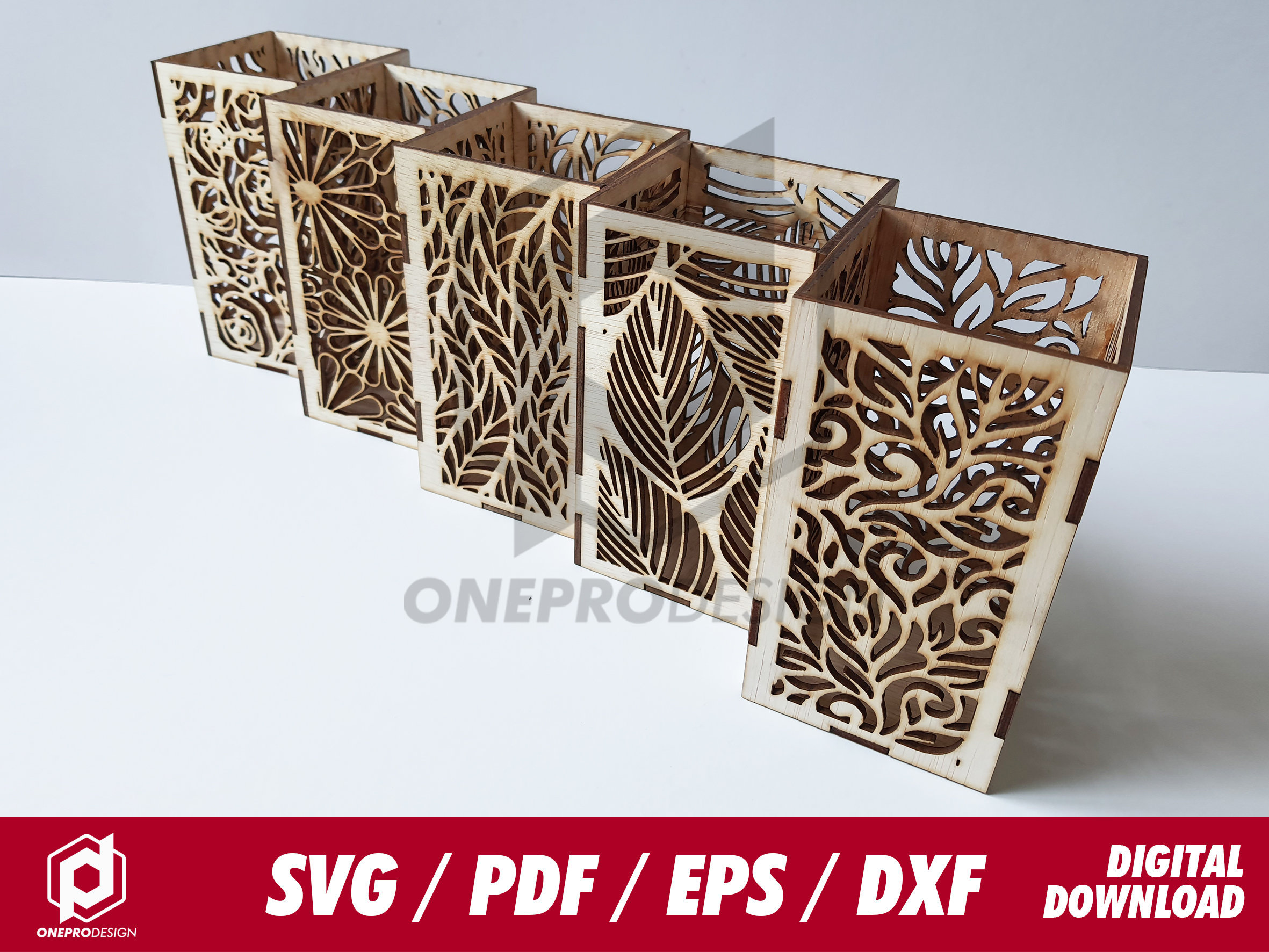 Pencil Holder 5 Designs Svg / Pdf / Eps / Dxf Laser Cut File - Etsy