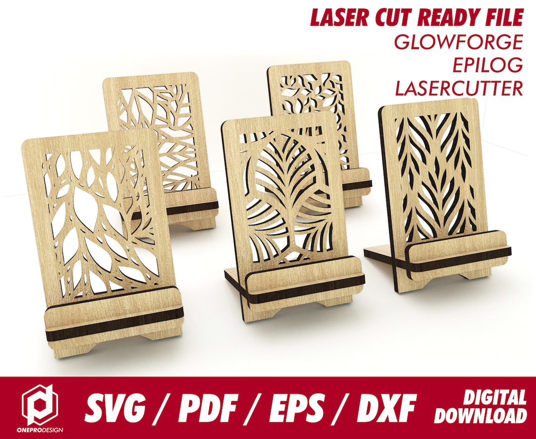 Phone Stand, 5 Different Leaf Design, for 1/8" and 1/4" Thk Wood - Svg ...